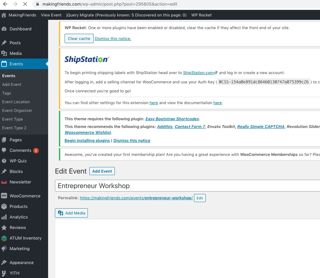 Can not edit events, get error screen. – EventON Help Desk