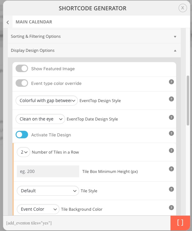 I would like to know how to set up the design of the Event Tiles ...