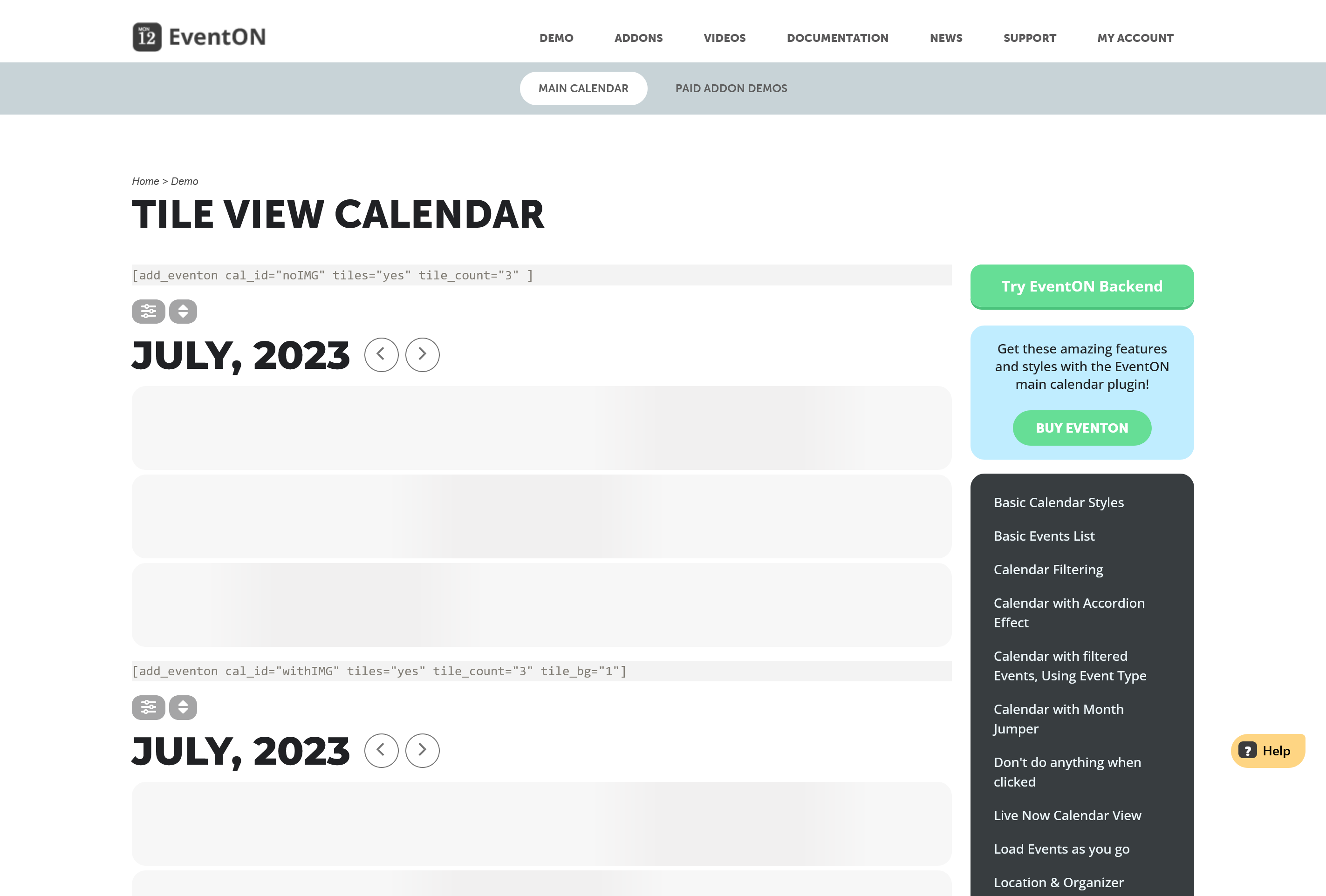 Event Tile Calendar is broken (even on your own Demo site). Three ajax ...