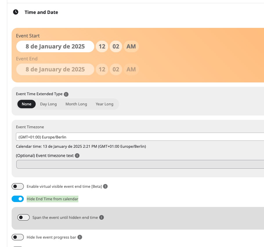 Need to be able to hide end day/time for all events in all views ...